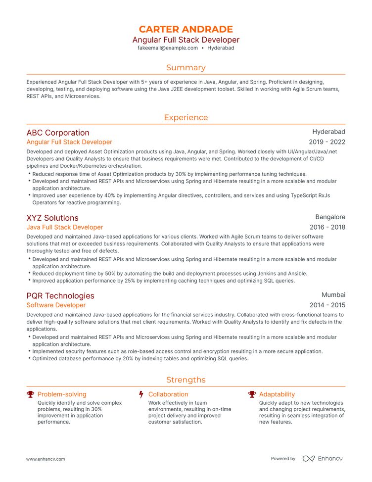 5 Angular Full Stack Developer Resume Examples And Guide For 2023 4130